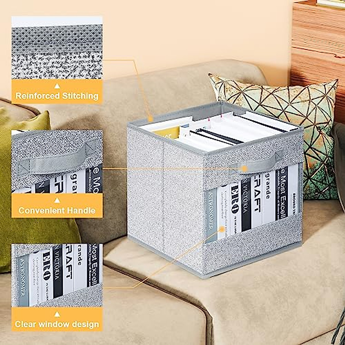 DIMJ Cube Storage Bin, 6 Pack Collapsible Storage Bins, Cube Storage Organizer with Window, Fabric Storage Bins for Shelves, Closet Baskets for Clothes, Toys, Books (Light Grey)