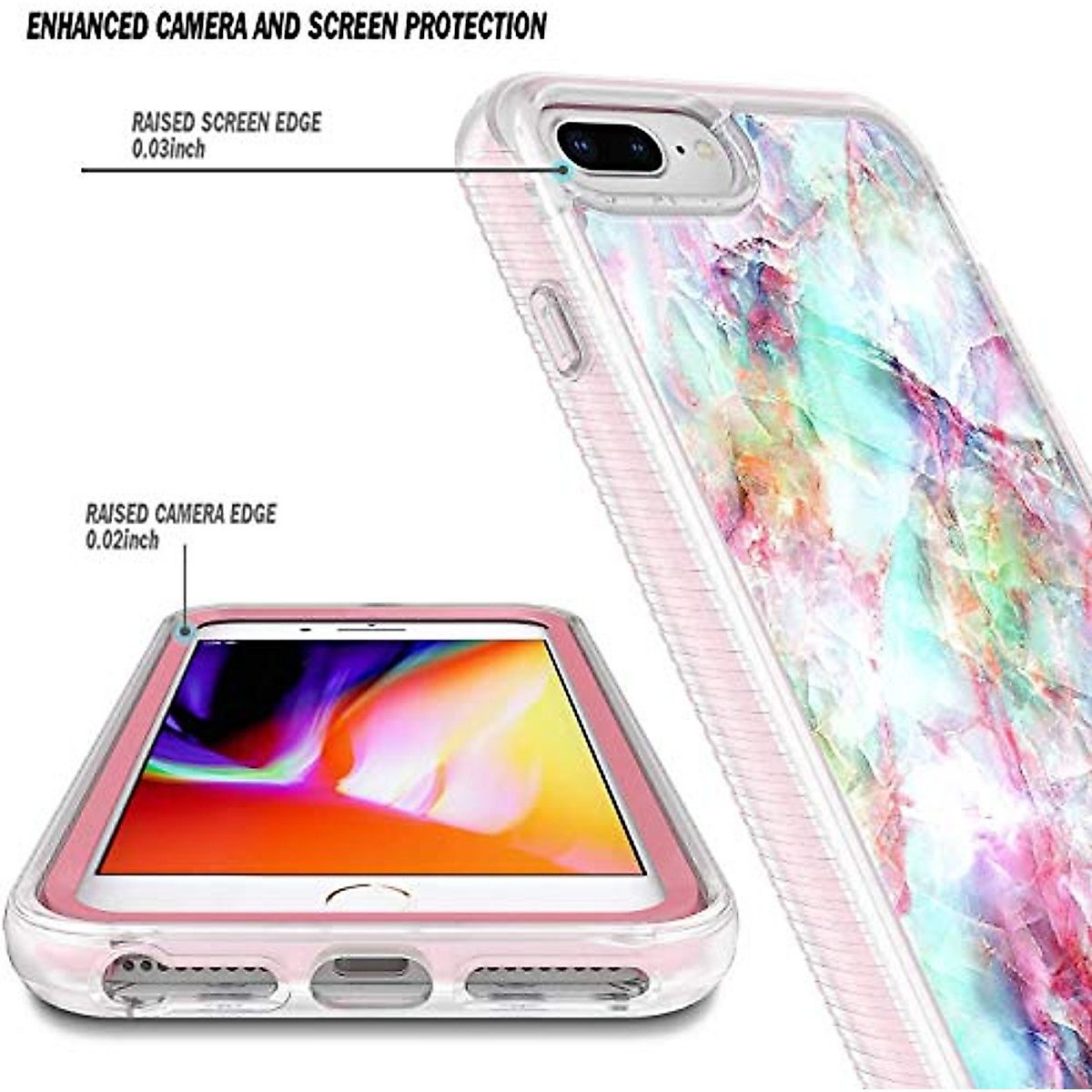 E-Began iPhone 8 Plus Case, iPhone 7 Plus Case, iPhone 6 Plus/6s Plus Case with [Built-in Screen Protector], Full Body Shockproof Protective Matte Bumper Cover, Marble Design Durable Case -Fantasy
