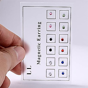12pcs Crystal Magnetic Stud Earring Magnet Nose Ear Lip Stud Non Piercing, Women Men Steel Ring Clip Nose Ring Fake Cheater Jewelry Gift (Multicolor)