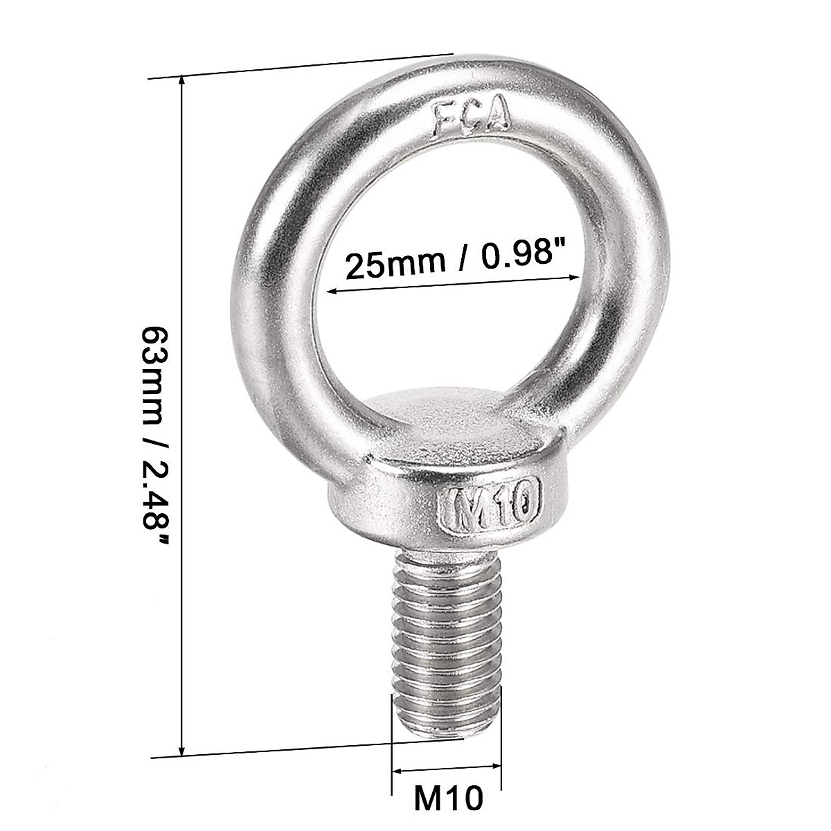 uxcell Lifting Eye Bolt M10 x 18mm Male Thread 304 Stainless Steel for Hanging, Pack of 10