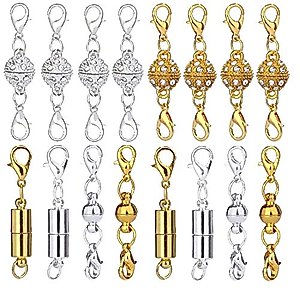 Aiskaer 16 Pcs Magnetic Lobster Clasps for Jewelry Necklace Bracelet Rhinestone Ball Style Cylindrical and Ball Tone Lobster Clasp