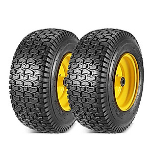 MaxAuto 2Pcs 16x6.50-8 Front Tires and Wheels Assembly for Lawn Mower Tractors, 3" Offset Long Hub with 3/4"Bearings, Pneumatic Tire