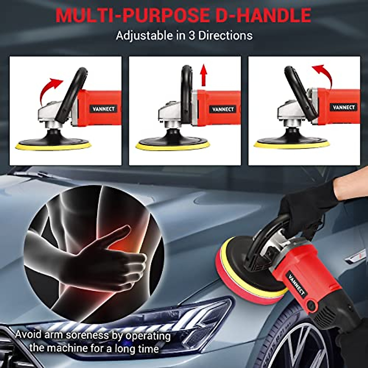 Buffer Polisher, 1200W 7-inch Polisher for Car Detaling, Car Polisher with 6 Variable Speed, 5 Foam Pads, Detachable Handle and Safety Lock Buffer, Car Buffer Ideal for Car Sanding, Polishing, Waxing…