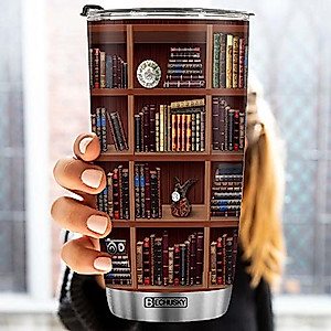 BECHUSKY Bookshelf Tumbler Library Bookshelf Tumbler Book Lover Tumbler Librarian Reading Book Bookish Gift For Friends Readers Bookworm Men Women His Her On Birthday Christmas Anniversary Holiday