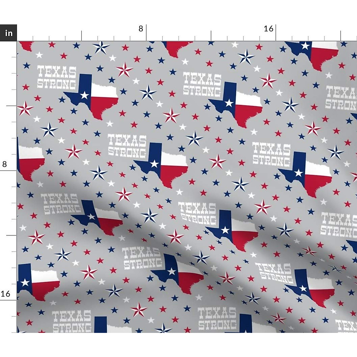 Spoonflower Fabric - Texas Strong White Blue Star Red Cowboy Patriotic Gray State Pride Printed on Petal Signature Cotton Fabric Fat Quarter - Sewing Quilting Apparel Crafts Decor