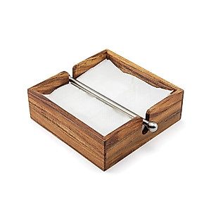 Ironwood Gourmet Acacia Wood Napkin Holder with Weighted Stainless Steel Center Bar, 6.25-Inches, Brown