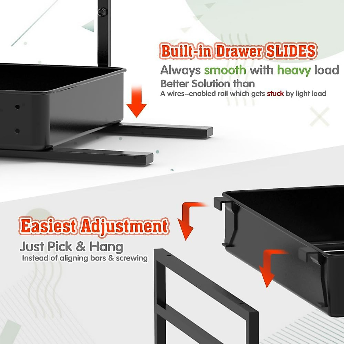 2 Pack Under Sink Organizer, Warmodern 2 Tier Bathroom Organizer Under Sink, Kitchen Cabinet Organizers and Storage Baskets with 16Hooks and 4 Hanging Cups, Multifunction Bathroom Under Sink Organizer