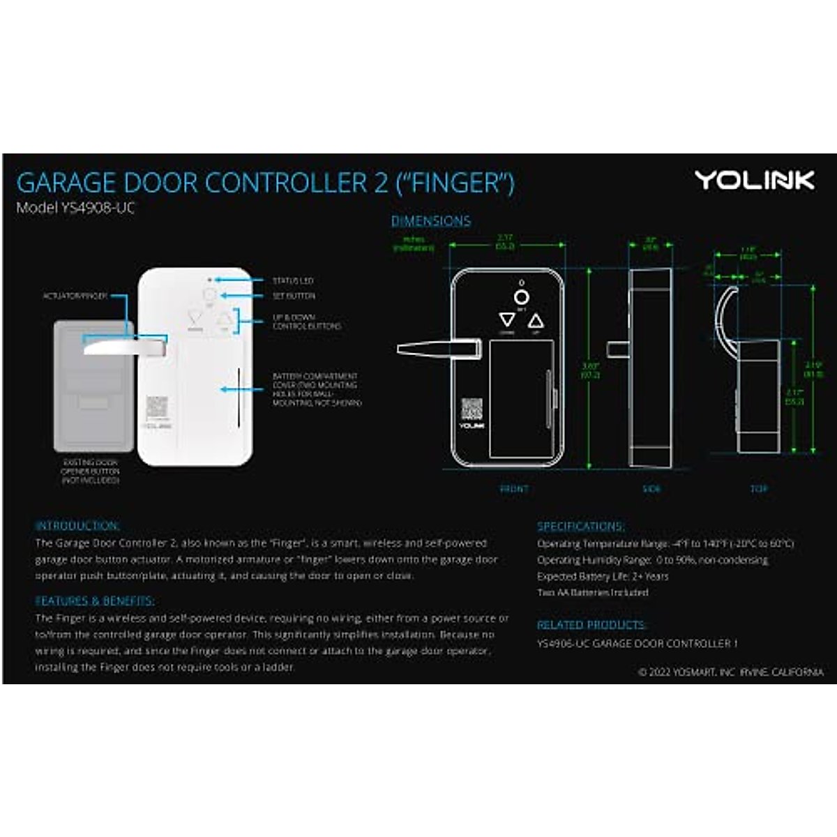 YoLink Smart Garage Door Solution Kit - Convert Any Garage Door to Smart in Seconds! Battery-Powered, No-Wires, No-Tools Super-Easy Installation. Compatible with Alexa & IFTTT