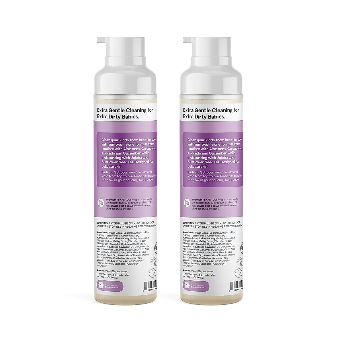 Hello Bello Extra Gentle Shampoo & Body Wash I Tear Free, Hypoallergenic and Pediatrician Tested Plant Based Formula for Babies and Kids I Lavender Scent I 20 FL Oz (2 Packs of 10oz)