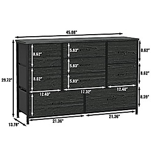 Furnulem Wide Dresser, Small Nightstand with 3 Fabric Storage Drawers and 2-Tier Shelf, End Table Side Furniture for Closet, Hallway, Nursery, Sturdy Steel Frame, Wood Top (Black Oak)