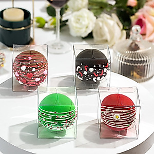 TEMLQPACK 50 Pack 3x3x3 Inch Clear Hot Chocolate Bomb Boxes Christmas Small Gift Boxes Cupcake Boxes Pastry Boxe Candies Boxes Birthday Wedding Party Favor Boxes