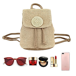 Felice Ann Women Small Straw Woven Backpack Daypack Cross-body Shoulder Bag