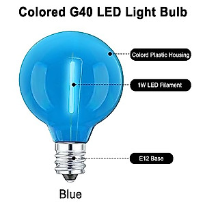 Couah G40 Led Replacement Light Bulbs, E12 Screw Base Shatterproof LED Globe Multi Color Bulbs Light for Outdoor String Lights,Fits E12/C7 Candelabra Screw Base Sockets,25 Pack
