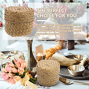 DOITOOL Hand Woven Seagrass Mini Round Basket with Lid, 12x9cm, Beige, Tabletop Decorative Storage Basket