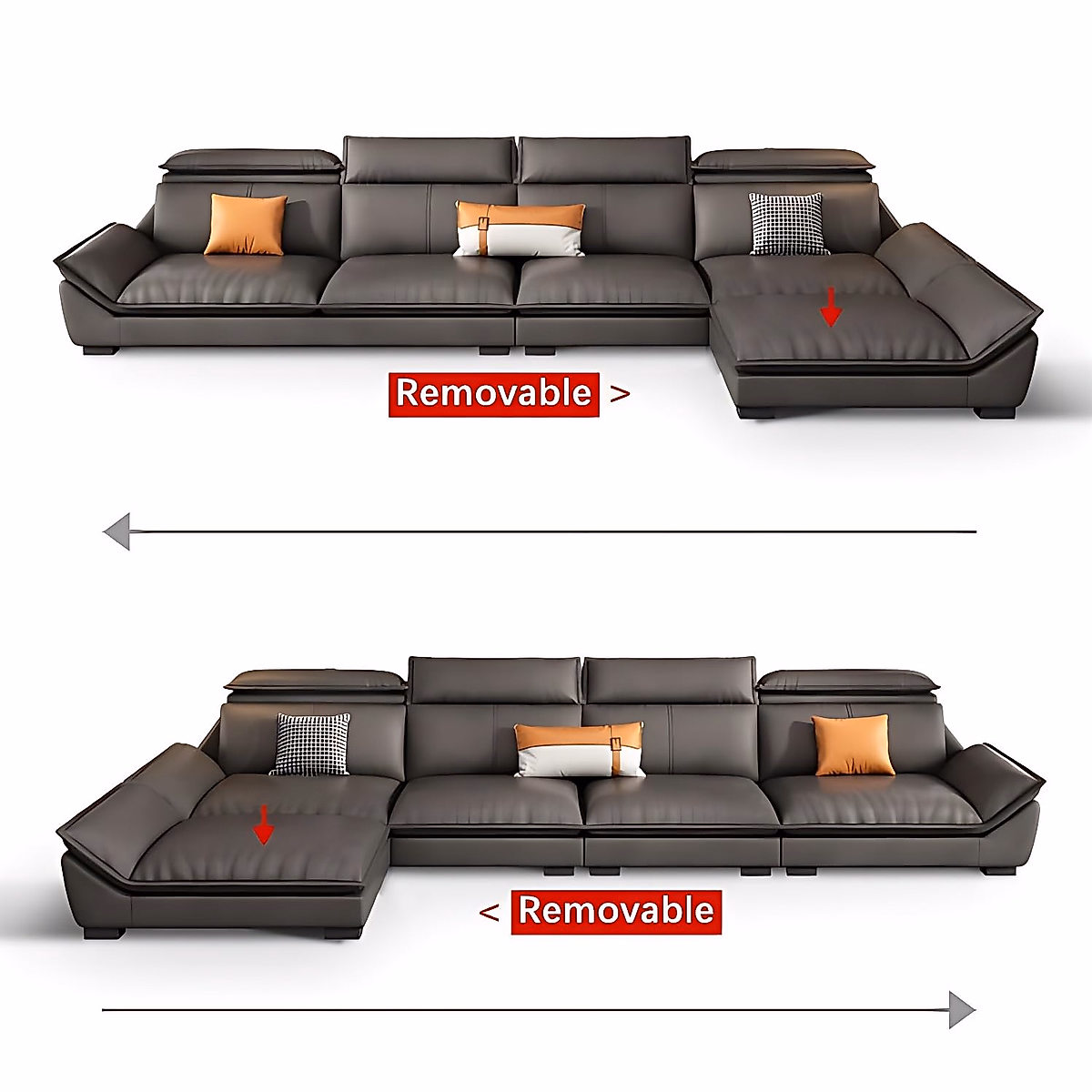 ZGNBSD Modern Leather Sectional Sofa - Ergonomic L-Shaped Couch with Feather-Filled Backrest, Luxurious Cat Claw Leather, and Durable Wood Frame - Comfortable Living Room Sofa (131 in)