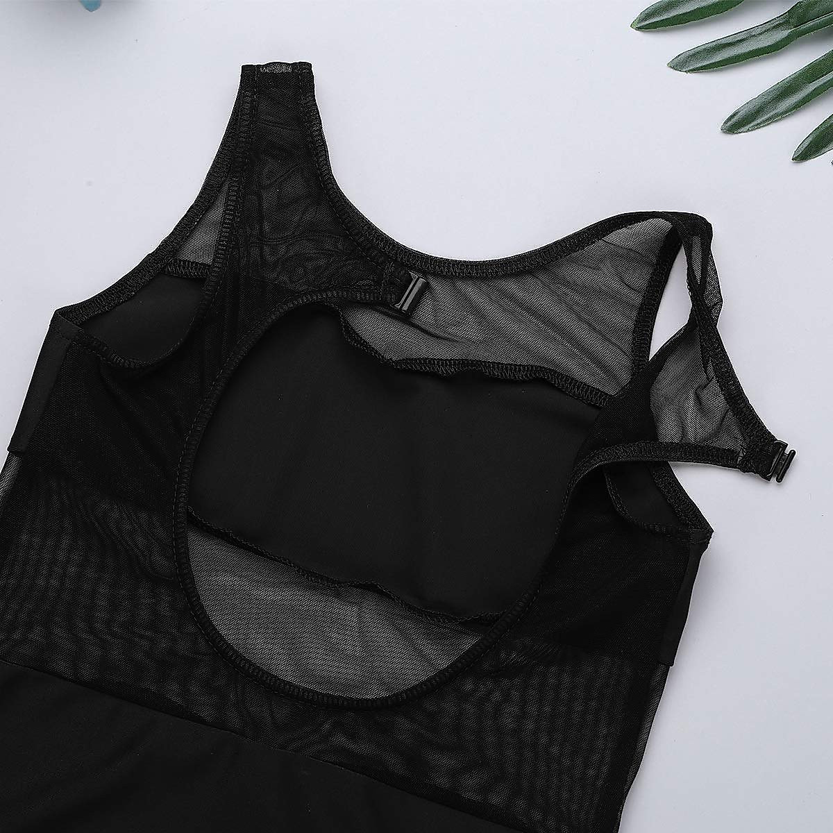 Yeeye Big Girls Mesh Splice Keyhole Cutout Clasp Back Ballet Dance Leotard Dancewear Athletic Tank Tops Black 14