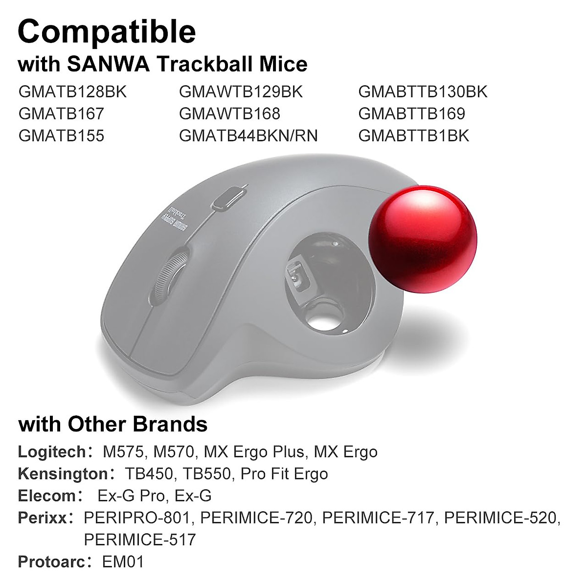 SANWA Small Trackball 34mm/1.34in, Replacement Ball for Logitech M575, M570, MX Ergo, ELECOM, Kensington, Perixx, and Other Compatible Trackball Mice, Glossy Red