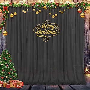 10ft×10ft Black Chiffon Backdrop Curtains for Parties 2 Panels 5×10ft Sheer Wrinkles Free Glimmer Black Drapes for Backdrop Curtain Decorating Birthday Baptism Baby Shower Wedding