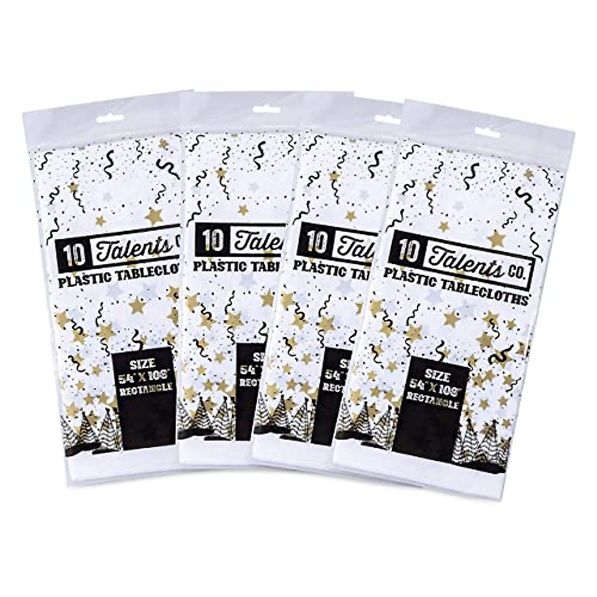 Plastic Gold Star Tablecloth I 4 Pack - Party Table Cloths Disposable Tablecloths for Parties, Birthdays, Weddings I Twinkle Little Stars Tables Cover I Rectangle 54" x 108" Size Covers 6 ft to 8 ft