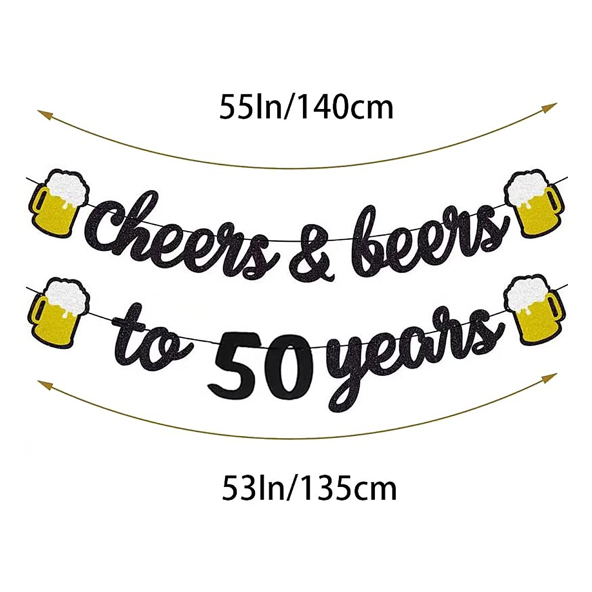 50th Birthday Party Decorations, Cheers & Beers to 50 Years Banner, Hanging Swirls Decorations, Gold and Black Paper Pom Poms, Latex Balloons For 50th Birthday Party Decorations (50)