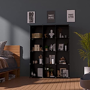 Homywish Cube Storage Organizer 12 Cube Closet Storage Shelves with Wooden Hammer DIY Closet Cabinet Room Storage Bookshelf Plastic Square Organizer Shelving for Home, Office, Bedroom, Black…