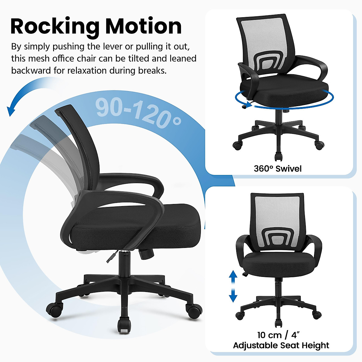 Yaheetech Office Chair Ergonomic Computer Chair Mid Back Adjustable Desk Chair with Lumbar Support Armrest, Swivel Mesh Task Gaming Chair for Home Office Study, Black