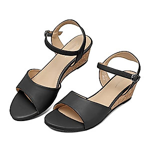SHIBEVER Women Wedge Comfortable Sandals: Platform Dressy Walking Sandals Black Summer Fashion Casual Wedding Sandal size 8
