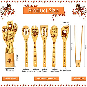 7 Pcs Owl Bamboo Cooking Spoons with Holder, Owl Kitchen Decor Owl Kitchen Gifts Owl Gift Cat Mom Gifts Owl Decor Owl Gifts for Owl Lovers, Women, Bamboo Cooking Housewarming Wedding Birthday