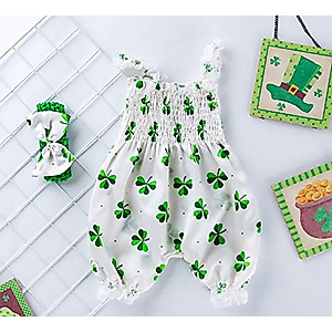 sshybmne Infant Baby Girl St. Patrick 's Day Outfit Four-Leaf Clover Romper Jumpsuit with Headband Irish Baby Girl Clothes (White Green, 0-6 Months)