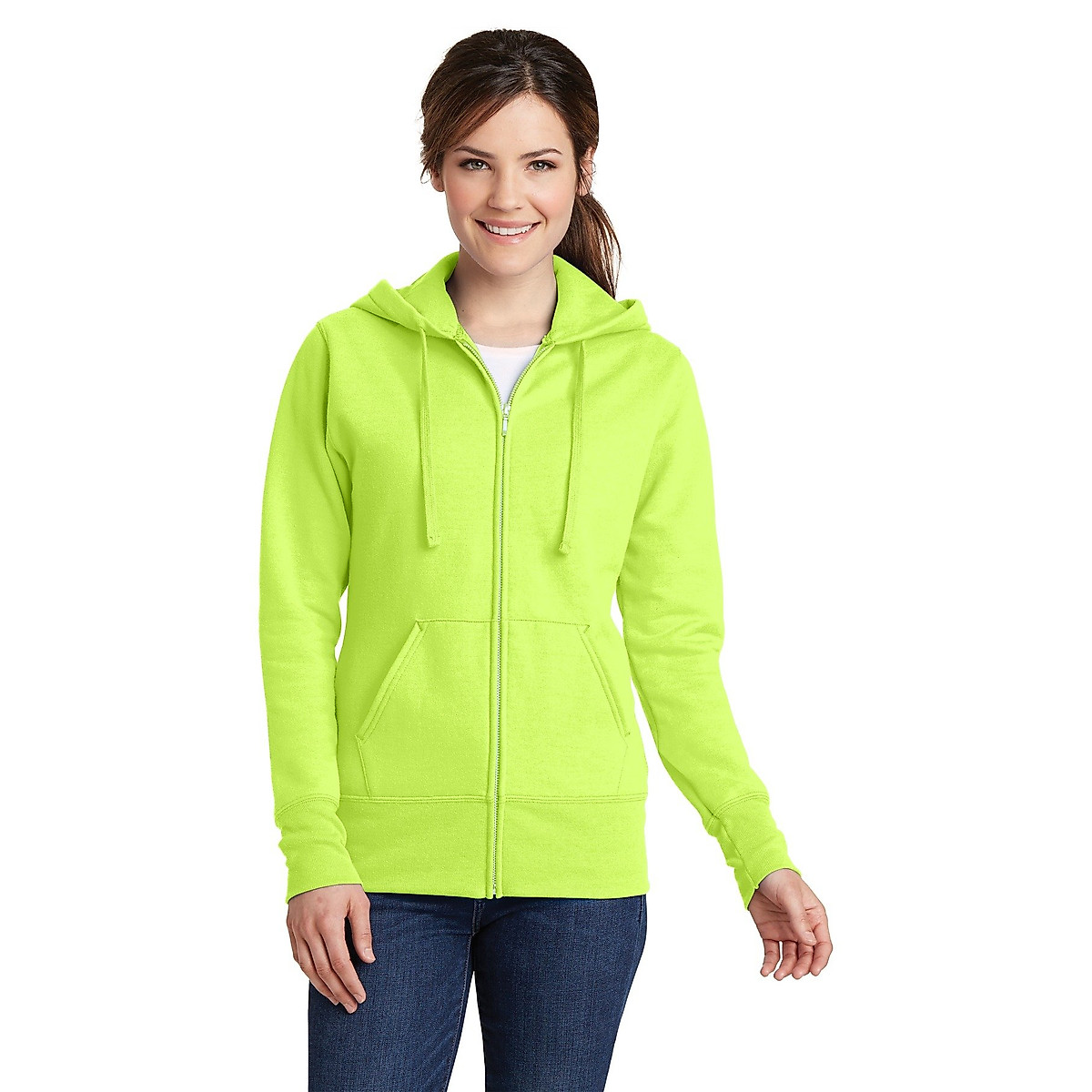 Port & Company Women's Classic Full-Zip Hooded Sweatshirt LPC78ZH, Neon Yellow, X-Large