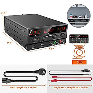NICE-POWER DC Power Supply Variable: 30V 10A Adjustable Switching Regulated High Precision 4-Digits LED Display 5V/2A USB Port Output & Input Power Cord Bench Lab Power Supplies