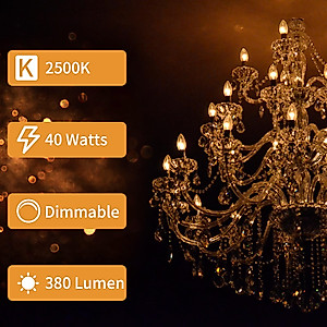 COLWATT 12-Pack E12 Candle Light Bulbs 40W Warm White 2500K, 380 Lumen Dimmable Chandelier Light Bulbs for Ceiling Fan, Pendants or Outdoor, B10 Clear Candelabra Base Bulbs