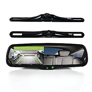 Pyle Backup Car Camera Rear View Mirror Screen Monitor System with Parking & Reverse Safety Distance Scale Lines, OEM Fit, Waterproof & Night Vision, 170° Angle Adjustable, 4.3" LCD Display-(PLCM4550)