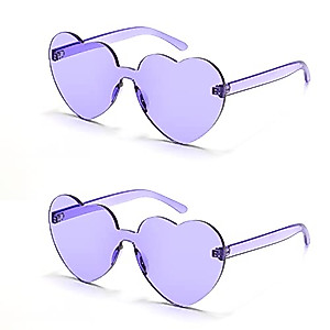 LUCKYCHRIS 2 Pcs Purple Heart Sunglasses for Women Oversized Heart Shaped Glasses Rimless Fun Sunglasses Pack for Bachelorette Party Favors