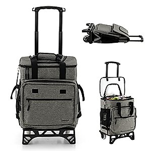 Goplus 50-Can Collapsible Rolling Cooler, 3-in-1 Portable Insulated Soft Cooler Bag w/Movable Wheels, Adjustable Handle, Leakproof Cooler Trolley for Beach Camping Patio Travel Outdoor (Gray)