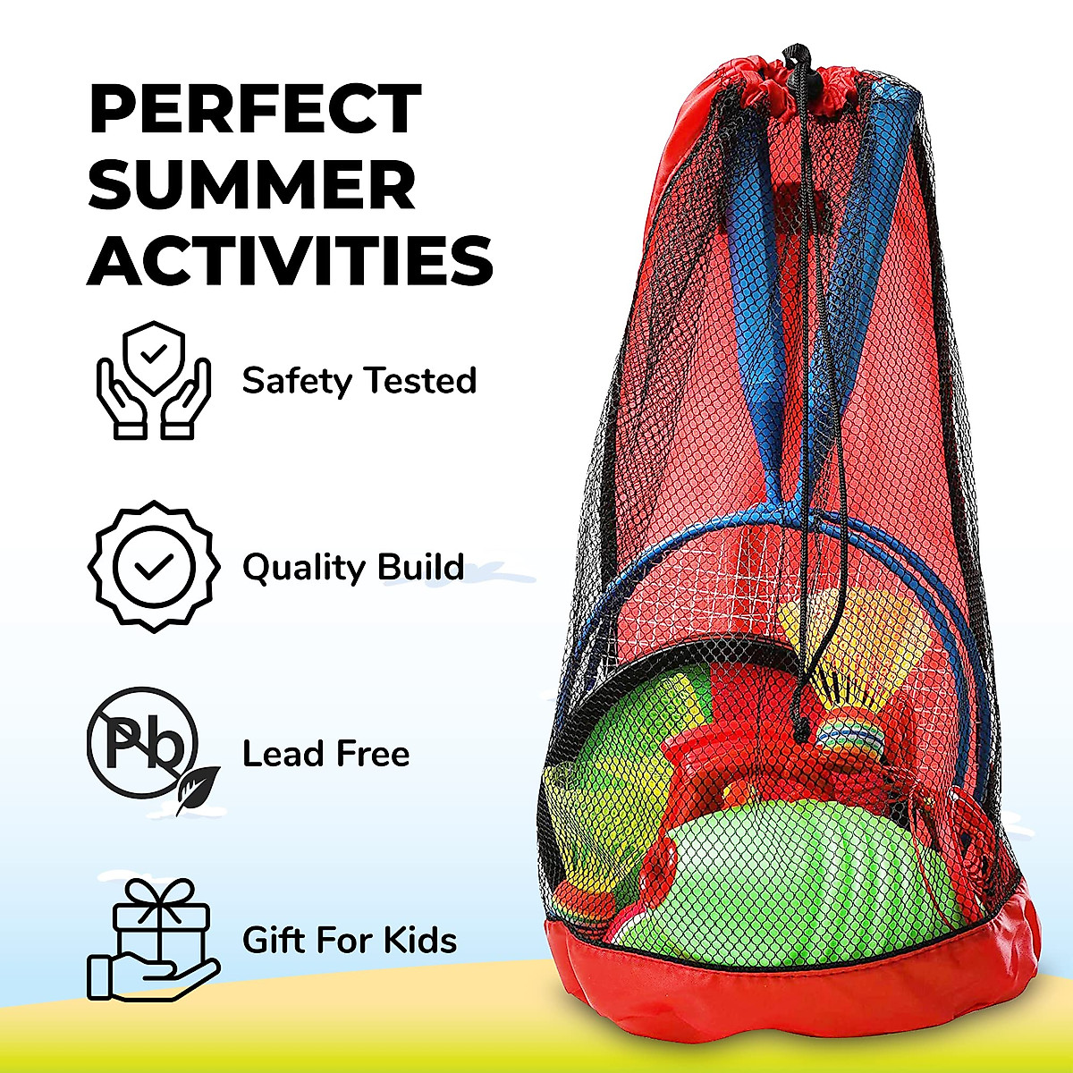 High Bounce 3 in1 Outdoor Games Combo Set for Kids, with Badminton Rackets Set, Toss and Catch Ball Set, Sliding Zoom Ball Game, Mesh Bag, Birdies, and Tennis Ball Included