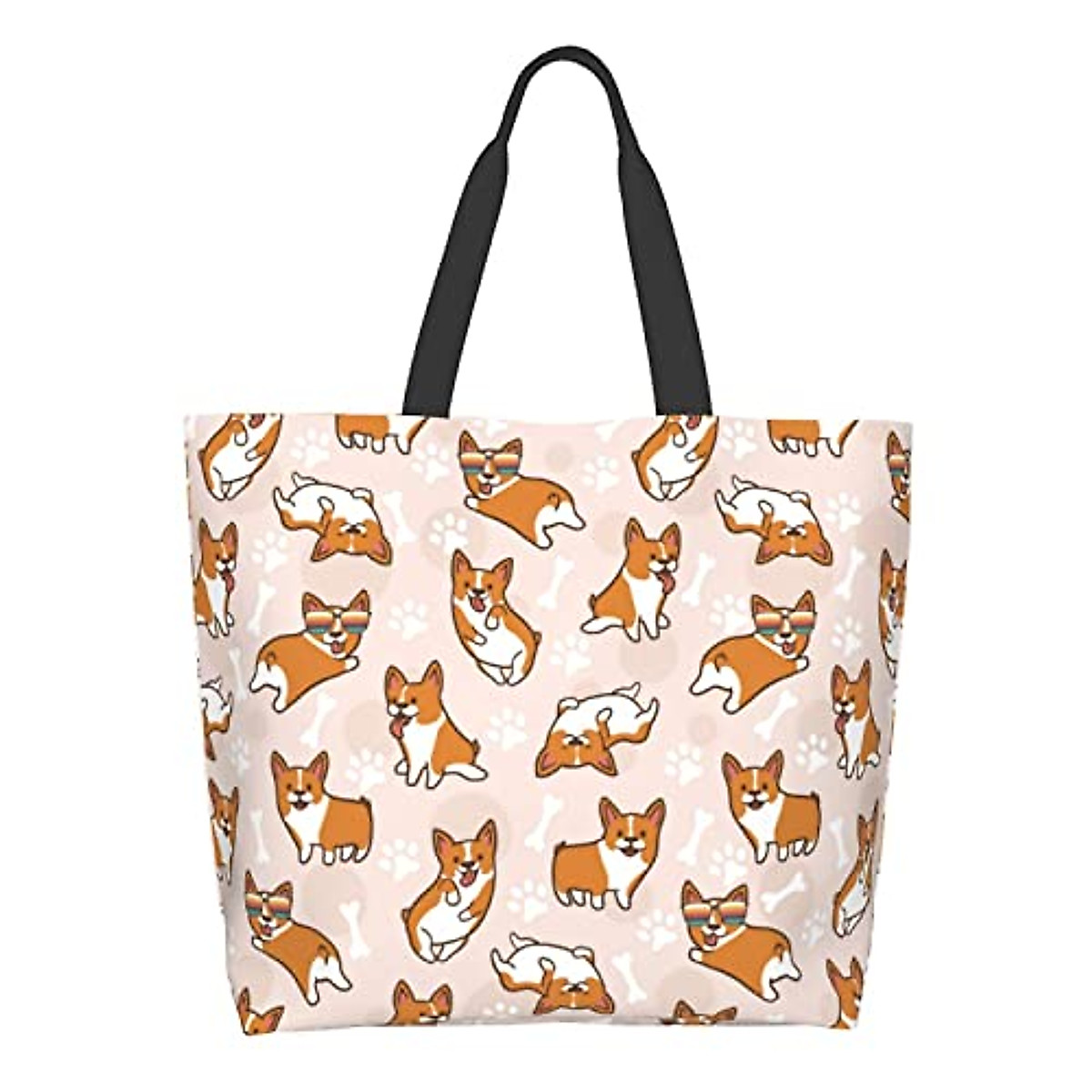 Qaonyui Corgi Cute Tote Bag for Women Large Capacity Reusable Shoulder Handbags Heavy Duty Bag for Grocery Beach Picnic