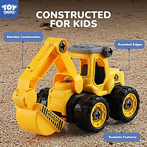 TOY Life Constructions Toys Vehicles Trucks Take Apart Toys Sandbox Toys Trucks Set Excavators Building Car Toys with Drills - Best Gifts Truck Toys for Boys Kids Toddlers 3 4 5 6 7 8 Years Old