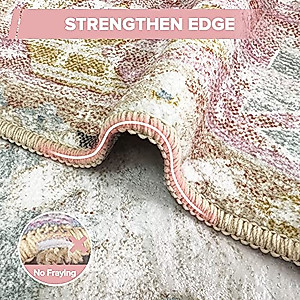 Pajata 5X7 Machine Washable Floral Boho Area Rug Non-Slip, Non-shed, Stain Resistant, Distressed for Bedroom Kitchen and Living Room (Orange)