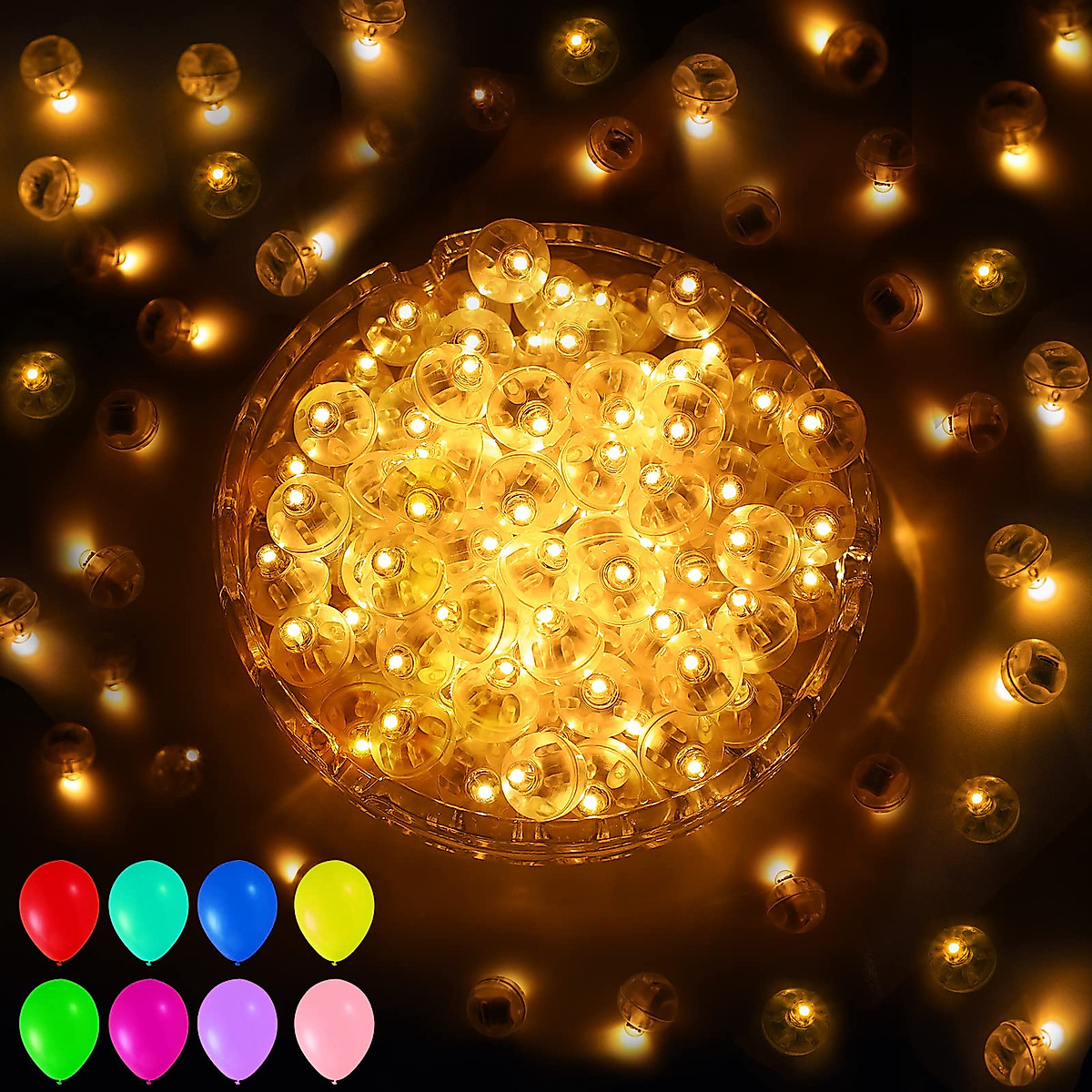 Aogist 100pcs Orange Flash Balloon Light with Loop for Hanging,Mini Ball Lights Led Drinks Lights Round Tiny Light for Paper Lanterns Balloons Birthday Party Event Wedding Decoration