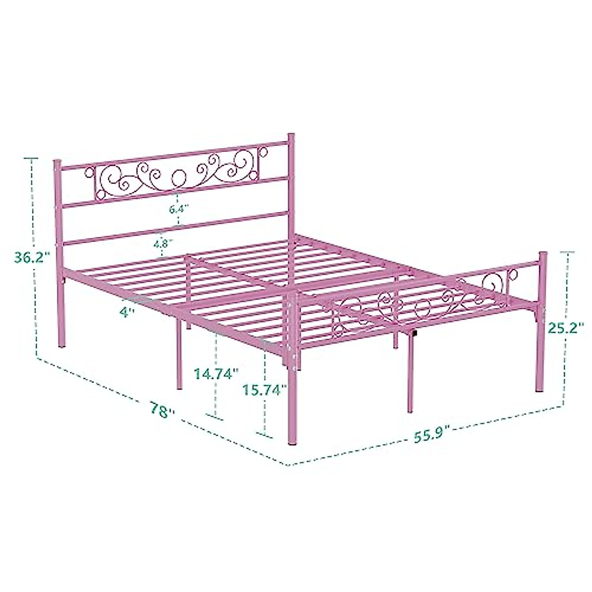 Elephance Full Size Bed Frame with Headboard and Footboard, Metal Platform Bed Frame with 14 Inch Storage Space No Box Spring Needed Easy Assembly for Adult Pink