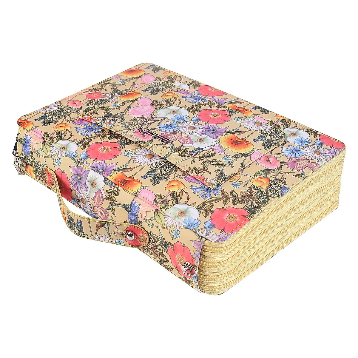 Shulaner Colored Pencil Case 128 Large Slots Holds 384 Pencils or 256 Gel Pens with 4 Layer Zipper Closure High Capacity Pen Organizer for Painter or Artist Yellow Flower