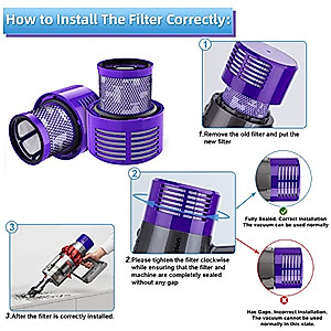 Leadaybetter Vacuum Filter Replacements for Dyson V10 Cyclone Series, V10 Animal, V10 Absolute, V10 Total Clean, SV12, Part No. 969082-01 (2 Pack Filters and 1 Clean Brush)