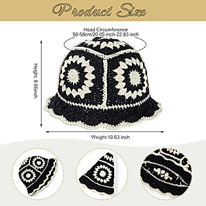 Zando Crochet Bucket Hats for Women Handmade Crochet Hats for Women Foldable Knit Bucket Hat Floral Womens Bucket Hat Summer Fashion Knitted Hat Cloche Cute Bucket Hats for Women Black Bucket Hat