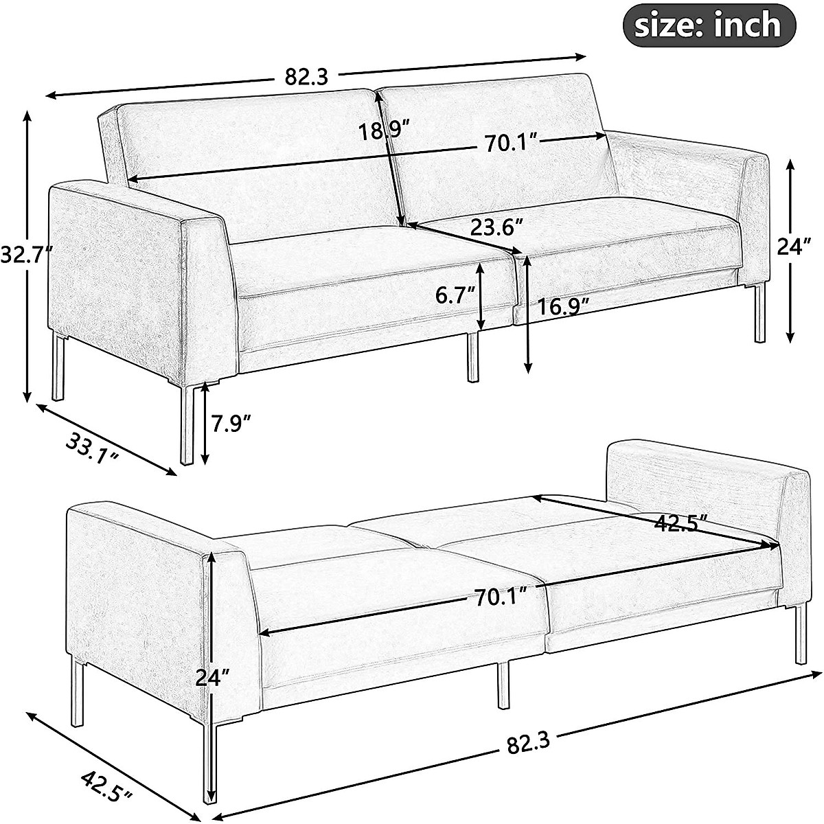 STP-Y Velvet Convertible Upholstered Convertible Folding Futon Couch Sofa Bed, Foldable Loveseat, Loveseats Furniture for Compact Small Space, Dorm, Living Room Apartment, Office