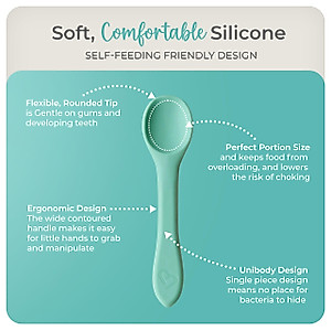 Mason Bottle Silicone Baby Spoons (2-Pack) - Feeding Spoons for Babies 6-12 Months & Up - BPA-Free, Non Toxic Baby Spoons - Baby Puree Spoons, Infant Utensils w/Case (Teal & Grey)