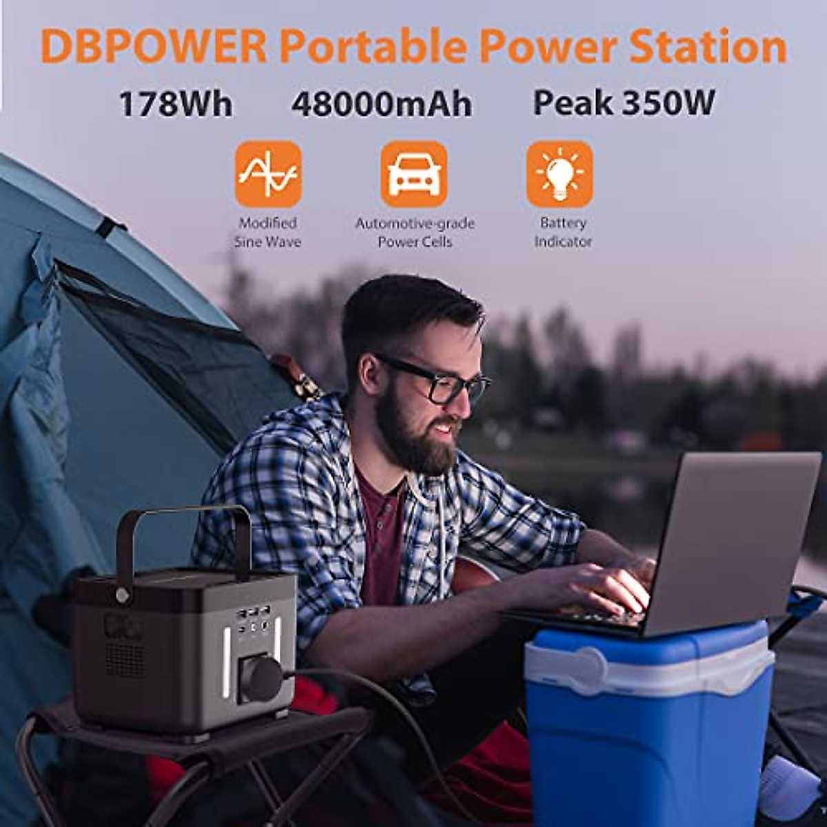 DBPOWER Portable Power Station, Peak 350W Backup Lithium Battery 250Wh 110V Pure Sine Wave AC Outlet Solar Generator Supply(Solar Panel Not Included) for Emergency Outdoor Camping Fishing Hunting CPAP