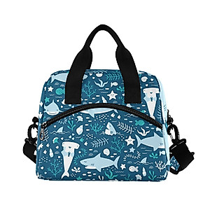 ALAZA Cute Sharks Lunch Bags for Women Leakproof Crossbody Lunch Bag Lunch Cooler Bag with Shoulder Strap(226be8a)
