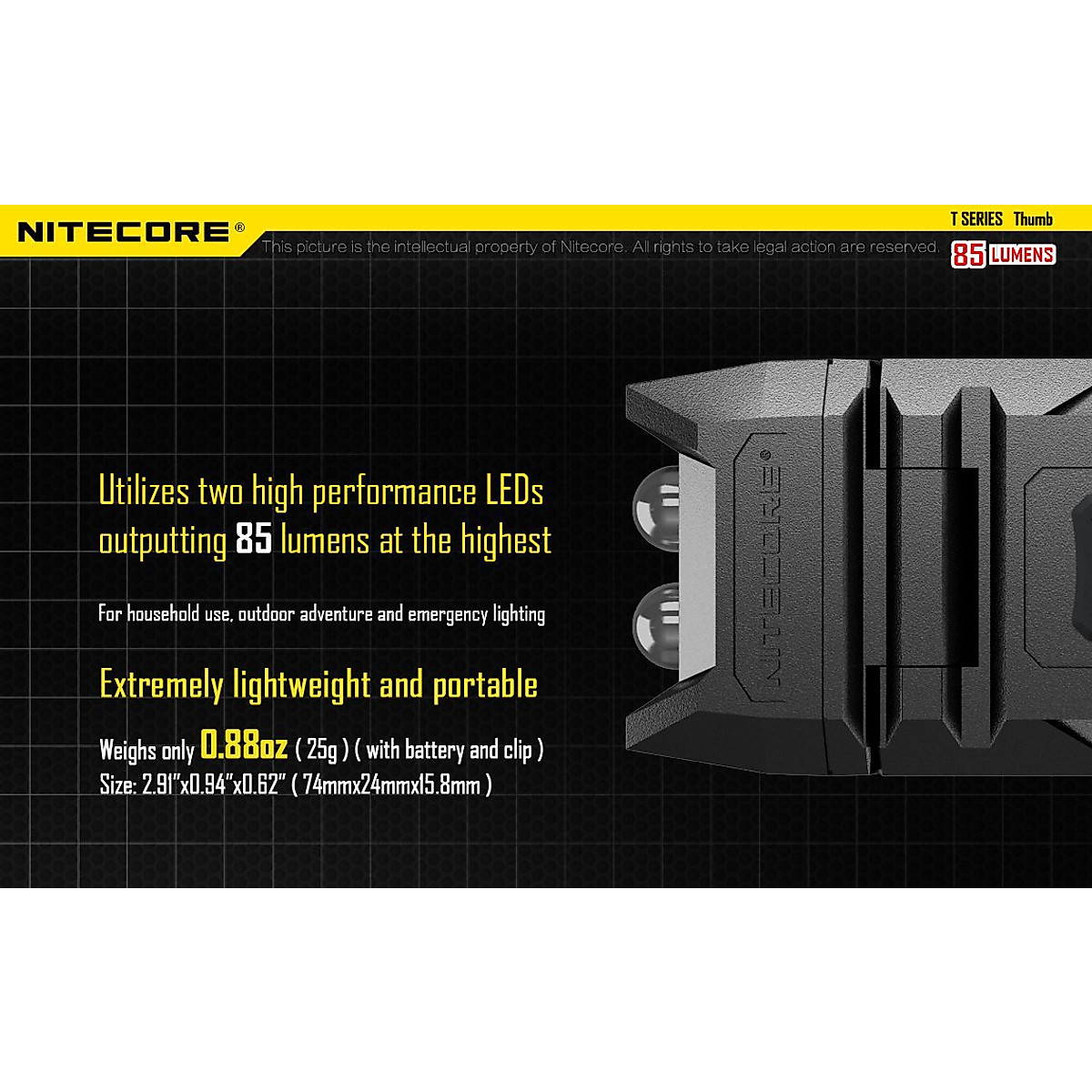 Nitecore Thumb 85 Lumens USB Rechargeable White & Red LED Keychain Light - Tiltable Work Light with Clip and a LumenTac USB Charging Cable