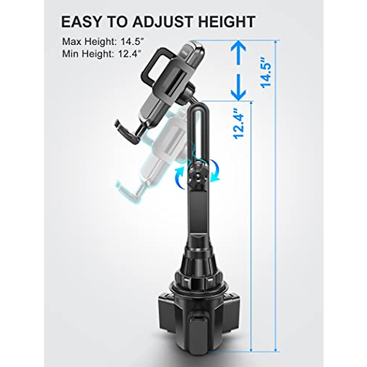 TOPGO Cup Holder Phone Mount, [No Shaking & Height-Adjustable Pole] Cup Phone Holder for Car, Cell Phone Cradle for iPhone iPhone14, Samsung and More Smart Phone(Black)